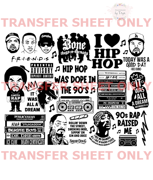 Rap Collage (IRON ON TRANSFER SHEET ONLY) – Handmade by Toya