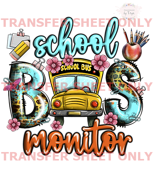 School Bus Monitor (IRON ON TRANSFER SHEET ONLY) – Handmade by Toya