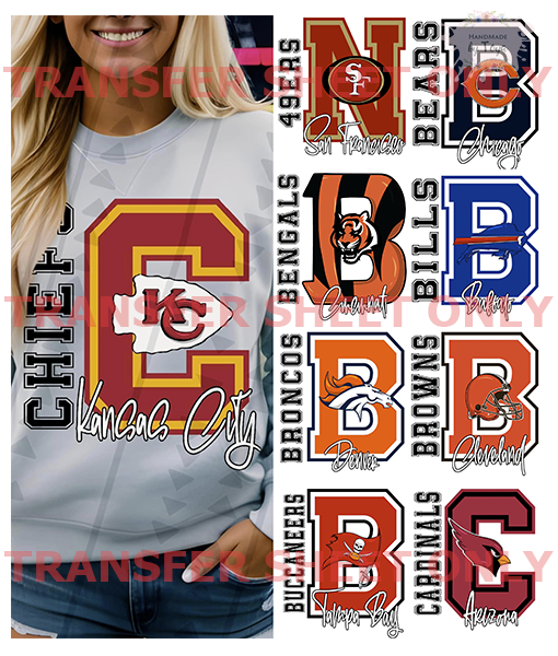 Initial NFL Teams (IRON ON TRANSFER SHEET ONLY) – Handmade by Toya